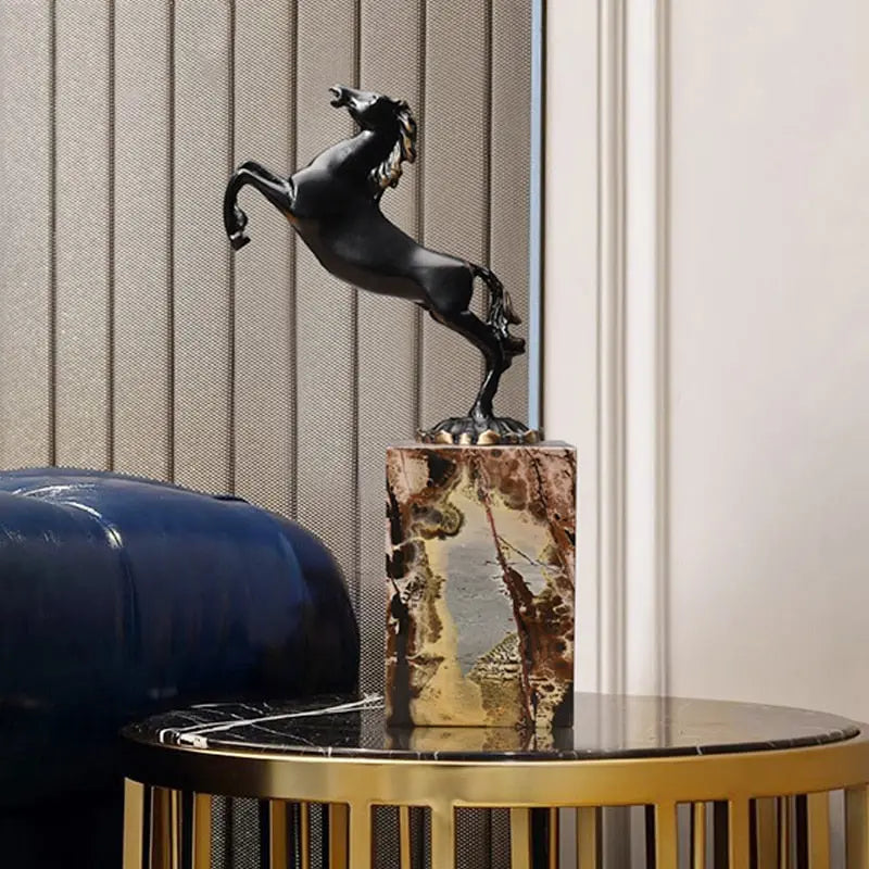 Running Horse Marble & Metal Statue – Decorfaure
